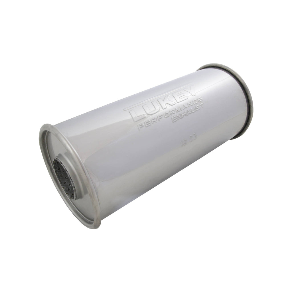 2" Inlet 5" Round 12" Long Megaflow Lukey Resonator 430 Stainless Stee ...